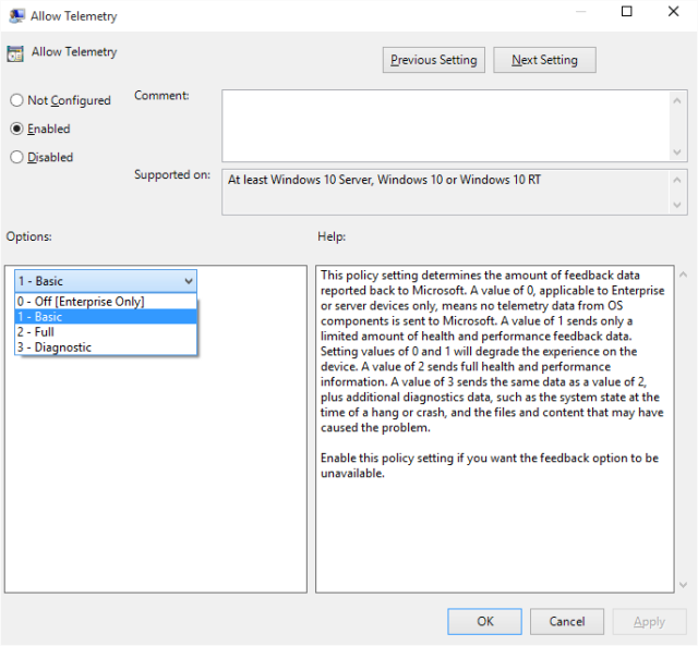 ENTERPRISE can now turn off telemetry in Win10 - Windows 10 Discussion